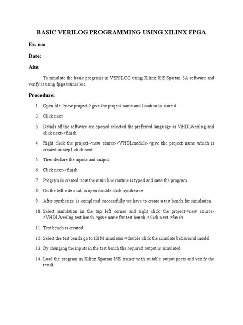 Basic Verilog Programming Using Xilin Fpga Pdf