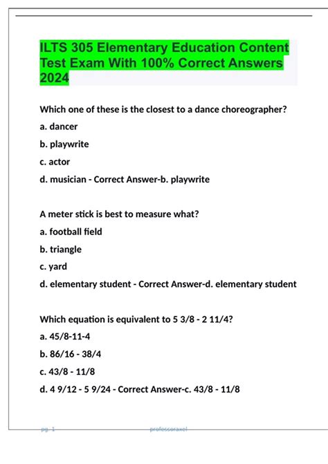 Ilts 305 Elementary Education Content Test Exam With 100 Correct Answers 2024 Ilts 305