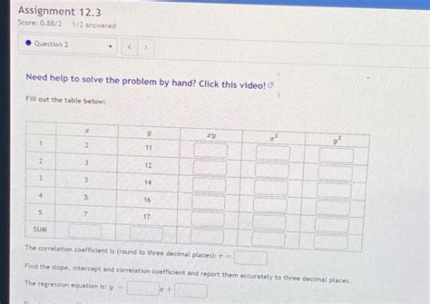 Solved Assignment 12.3 Score: 0.88/2 1/2 answered Question 2 | Chegg.com