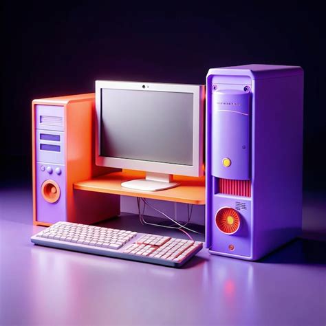 Computer Set 3d Illustration Old Computer Premium Ai Generated Image