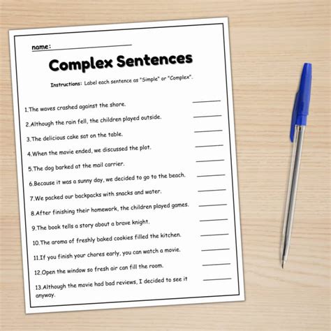 Complex Sentence Worksheets Sentence Structure Subordinating Conjunctions