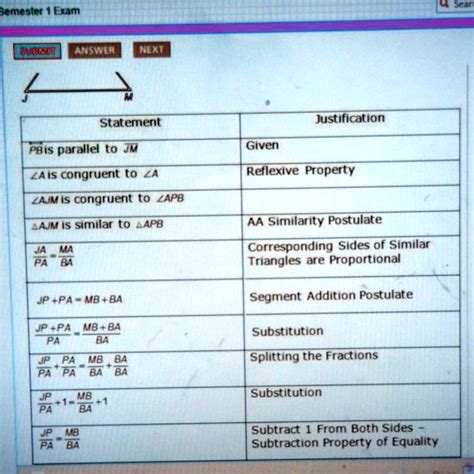 Solved Given A Segment Pb Such That Pb Jm What Is The Missing Justification In The Proof