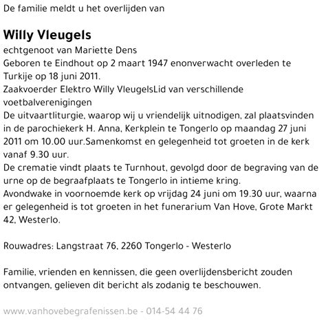 Willy Vleugels † 18 06 2011 Inmemoriam