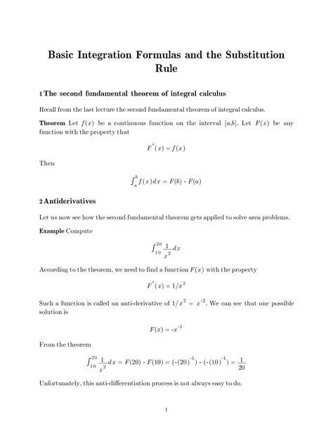 Solution Basic Integration Formulas And The Substitution Rules Studypool