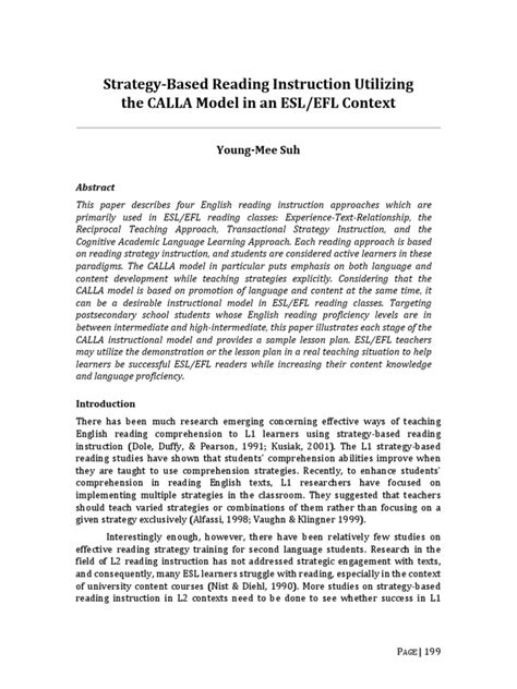 Calla Model Pdf Pdf English As A Second Or Foreign Language Reading Comprehension
