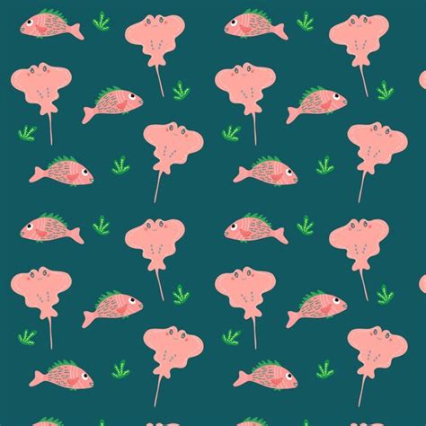 Premium Vector Cartoon Funny Fish Pattern Pattern With Pink Fish And