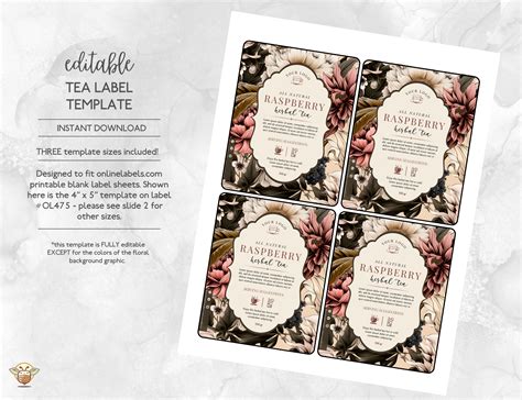 Editable Tea Packaging Label Template Product Label Template Vintage