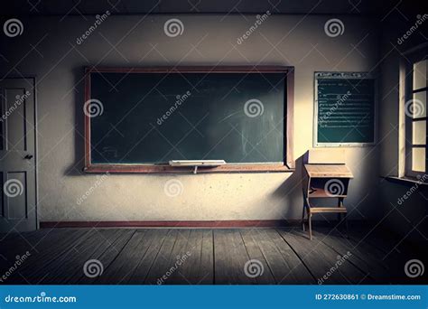 Empty Classroom With Chalkboard And Eraser Ready For Lessons Stock