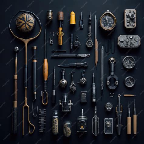 Premium Photo A Collection Of Tools Including A Compass A Clock A