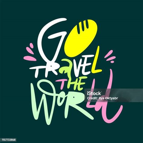 세계를 여행 이동합니다 손으로 그린 벡터 따옴표 문자입니다 동기 부여 타이포그래피 어두운 녹색 배경에 격리 관광에 대한 스톡 벡터 아트 및 기타 이미지 Istock