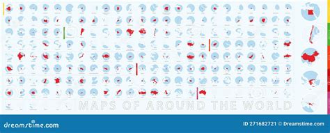 Set Of Circular Maps Of The World Blue Map With Highlighted Country In