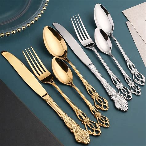 Gold Spoon Knife Set Gold Cutlery Knives Sets Wedd Vicedeal