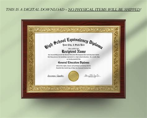 Ged Diploma Template With Gold Seal Printable High School Equivalency