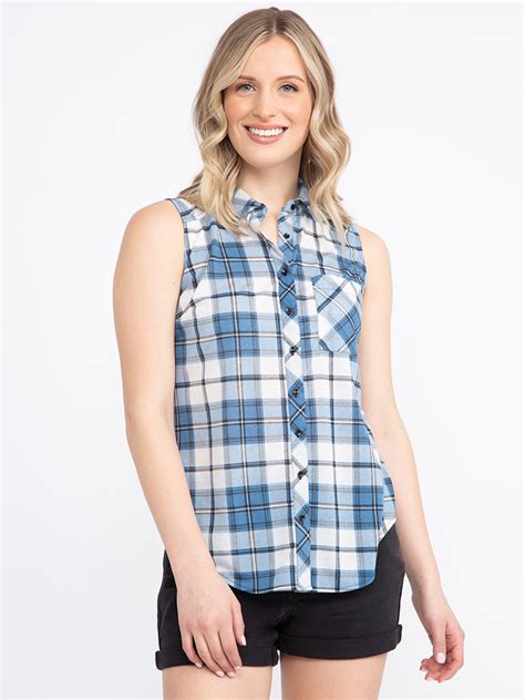 Womens Sleeveless Plaid Shirt Warehouse One