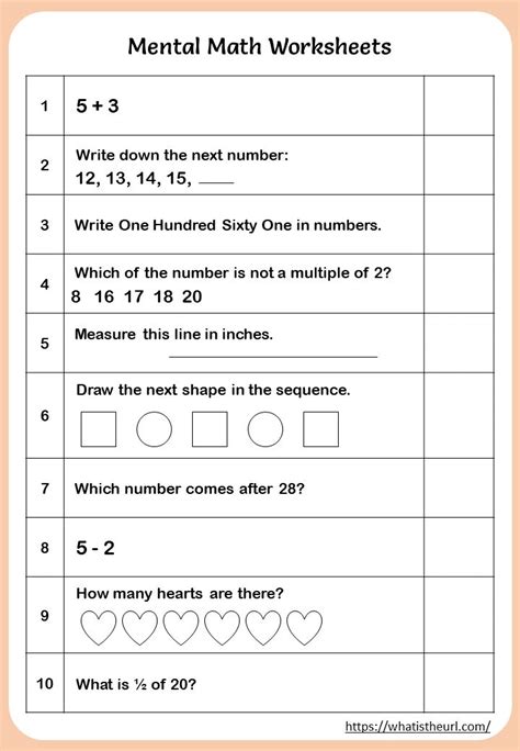 Mental Arithmetic Worksheets
