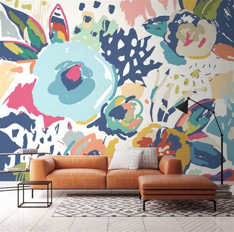 Origin Murals Abstract Floral Navy Blue Mural