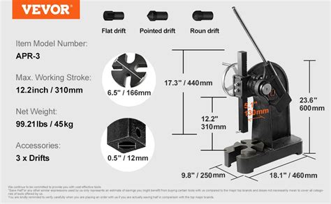 Vevor Arbor Press 3 Ton Ratchet Type Arbor Press Ratchet Leverage