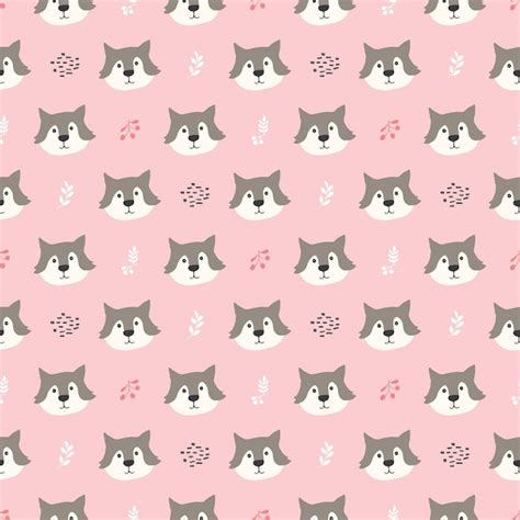 Premium Vector Cute Wolf Seamless Pattern Cartoon Animals In Forest