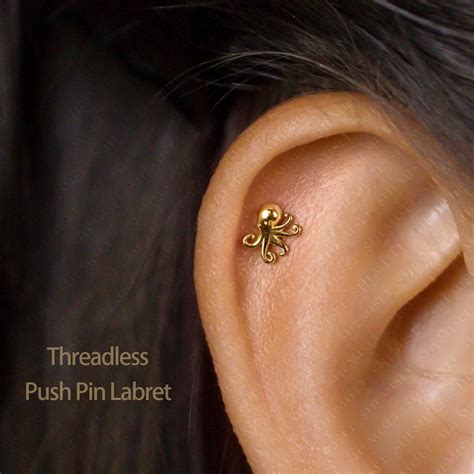 Tiny Octopus Threadless Flat Back Earrings 20 18 16ga 5 10mm Unisex Flat Back Earrings Ear
