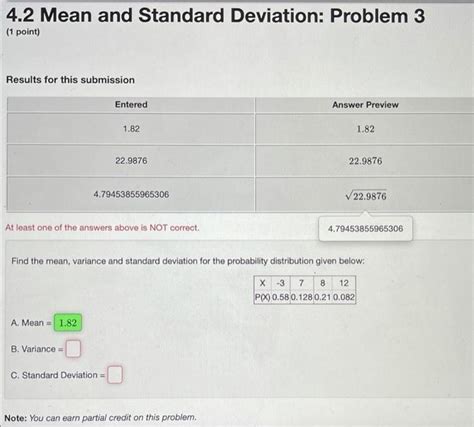 Solved 4 2 Mean And Standard Deviation Problem 3 1 Point
