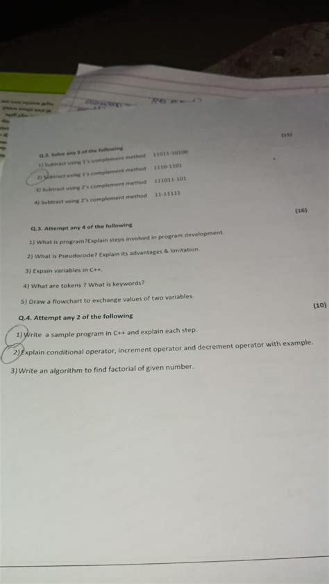 Q2 Solve Any 3 Of The Following 1 Subtract Using 1s Complement Method