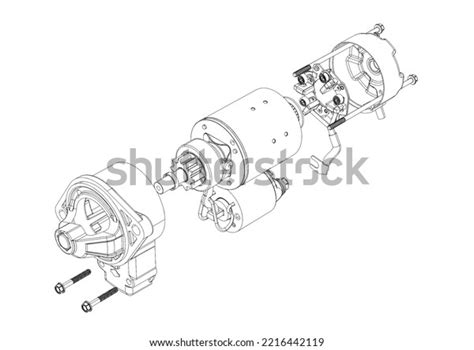Car Starter Exploded View Black White Stock Illustration 2216442119 Shutterstock