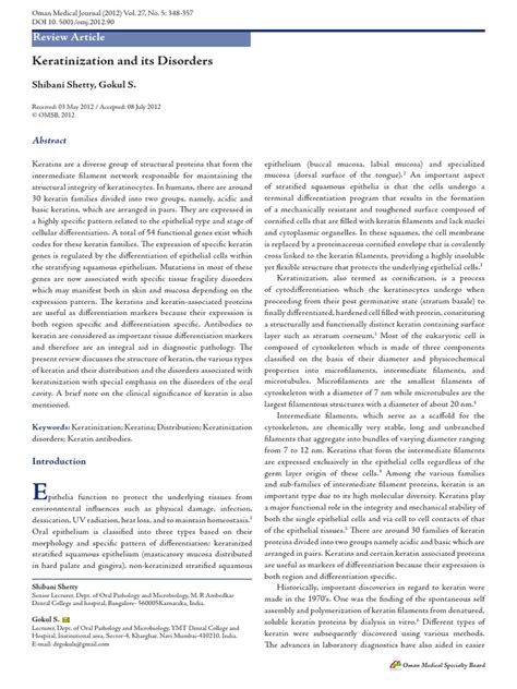 Keratinization And Its Disorders Pdf Epithelium Cytoskeleton