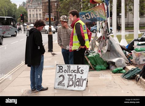 Brian Haw With His Anti Blair Protest In The Democracy Village On