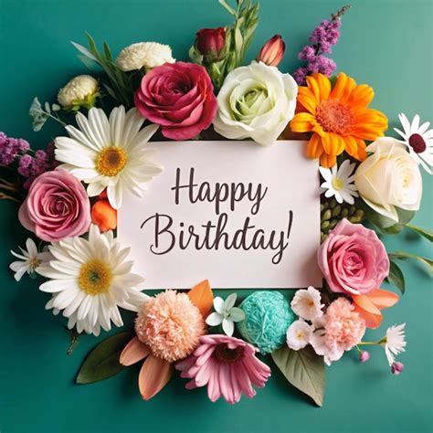 A Birthday Card With Flowers And A Sign That Says Happy Birthday