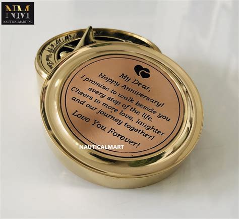 Anniversary Brass Sundial Compass With Special Engraved Greeting