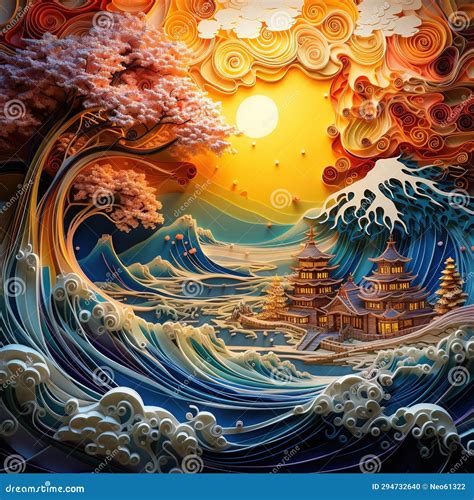 Exquisite Paper Quilling Colorful Colors Papercut Complex Details Generative Ai Stock