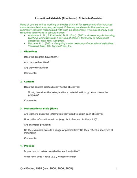 Instructional Program Checklist