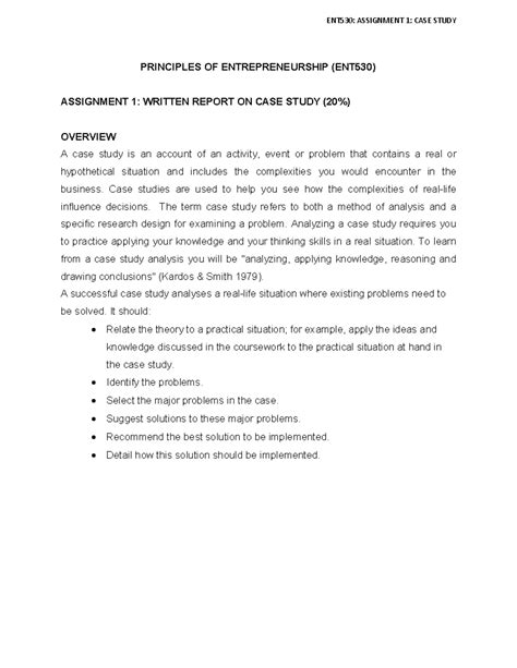1 Case Study Ent530 Assignment Principles Of Entrepreneurship