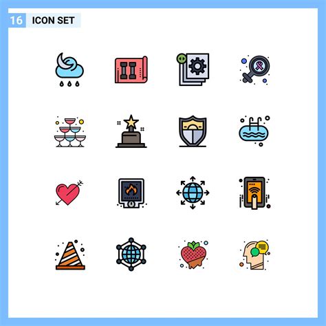 Group Of 16 Flat Color Filled Lines Signs And Symbols For Glass Sign