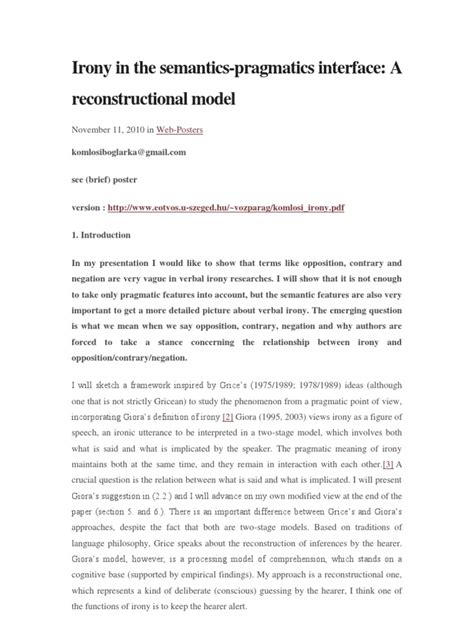 Irony In The Semantics Pragmatics Interface Pdf Irony Semiotics