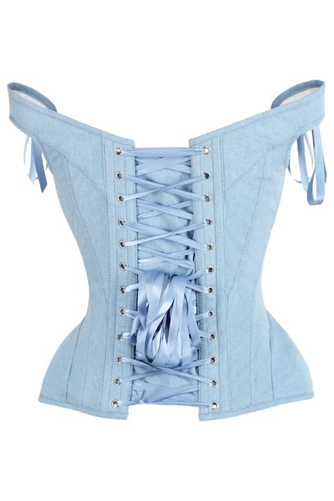Daisy Corsets Top Drawer Light Blue Denim Steel Boned Corset Wstraps