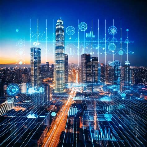 Futuristic Metropolisabstract City Skyline With Glowing Data