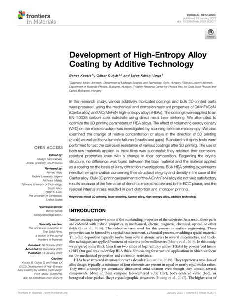 Pdf Development Of High Entropy Alloy Coating By Additive Technology