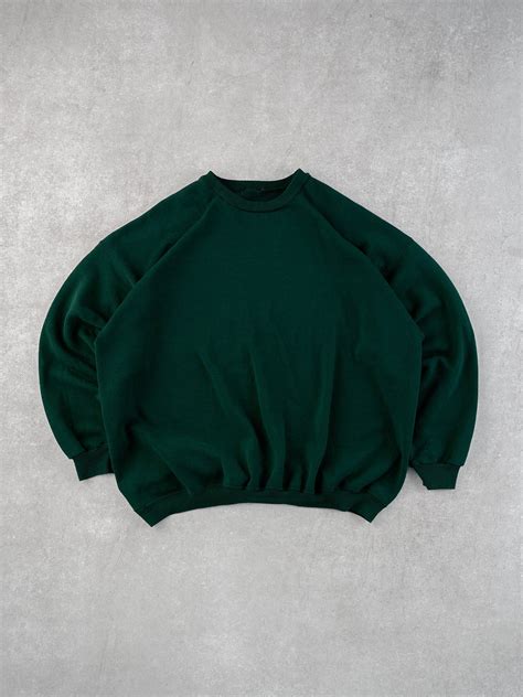 Vintage 90s Pine Green Blank Crewneck Xxl Rebalance Vintage