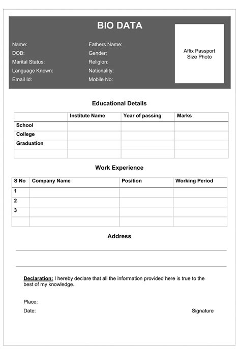 25 Simple Bio Data Formats For Job Pdf And Word Free Download Bio