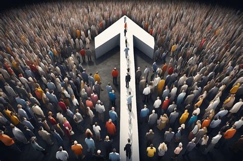 Premium Photo Large Group Of People In The Shape Of An Arrow Pointing Up Symbolizing Direction