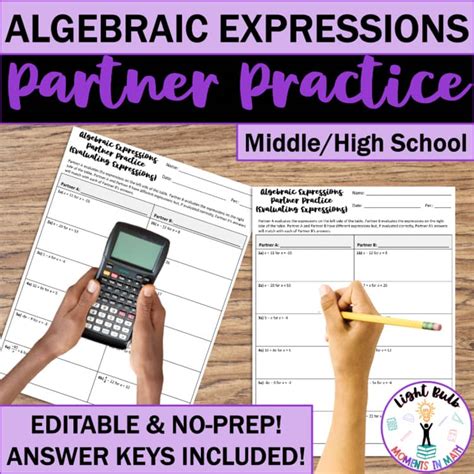 Evaluate And Simplify Algebraic Expressions Partner Practice Activities
