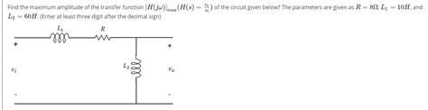 Solved Find The Maximum Amplitude Of The Transfer Function