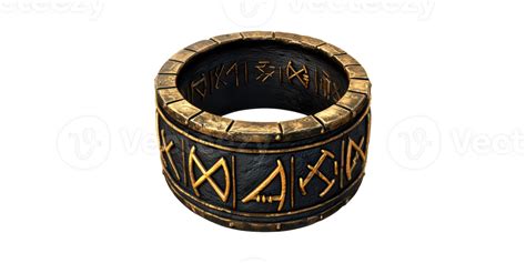 Ancient Rune Engraved Ring With Gold Accents Symbolic Artifact Of