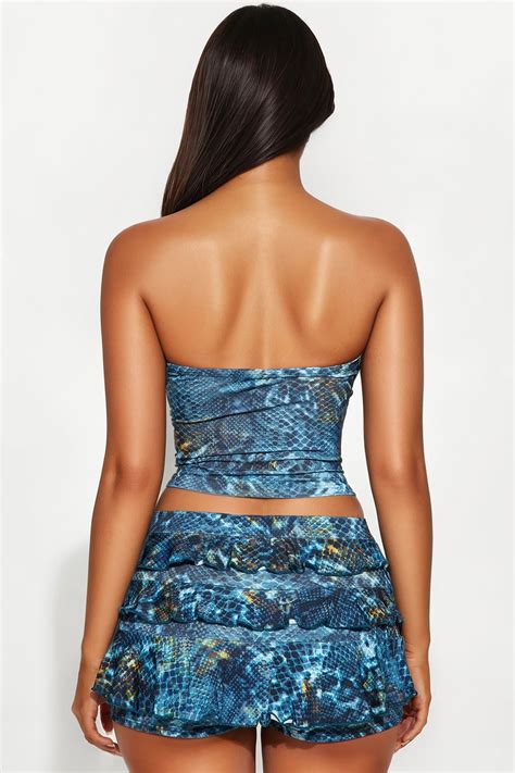 Flirtatious Looks Mini Skort Set Blue Combo Fashion Nova