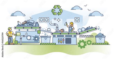 Waste Processing Facility With Garbage Conveyor Belt Work Outline