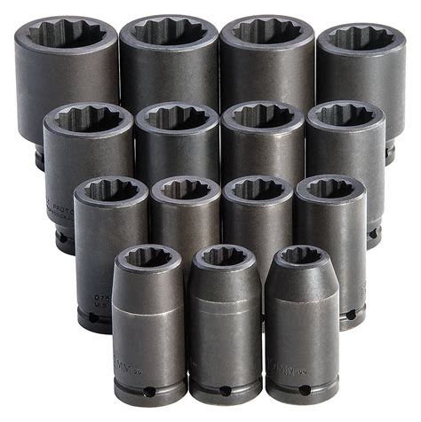 Proto Impact Socket Set Alloy Steel Black Oxide 3 4 In Impact Rated Yes Socket Depth Deep