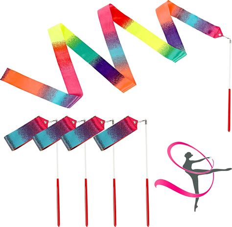 Lusofie 4pcs Gymnastics Dance Ribbon Sparkling Ribbon Dancer Wand For
