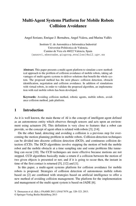 Pdf Multi Agent Systems Platform For Mobile Robots Collision Avoidance