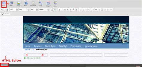insert edit custom code in html editor source view in rvsitebuilder 5